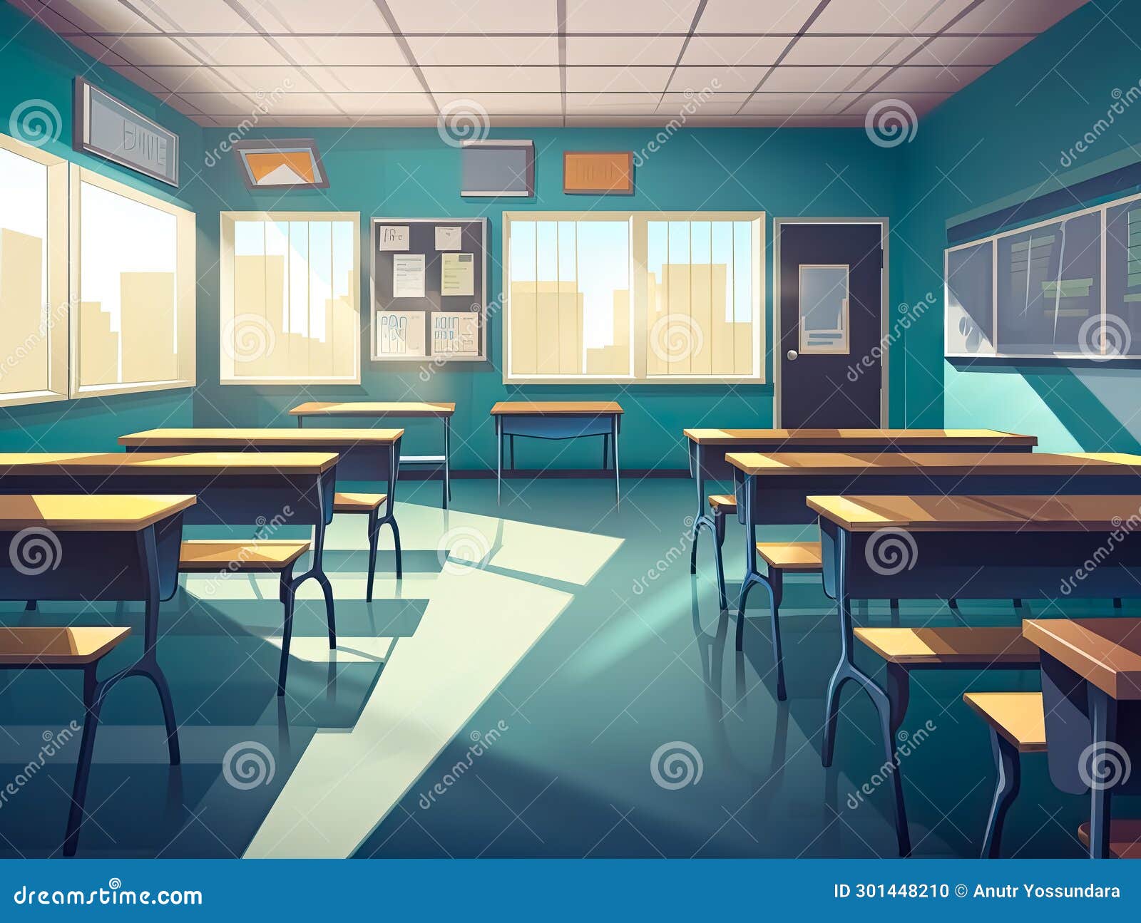 Empty Classroom Illustration for Game and Cartoon Background and Banner ...