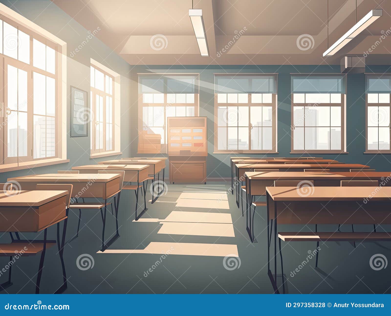 Empty Classroom Illustration for Game and Cartoon Background and Banner ...