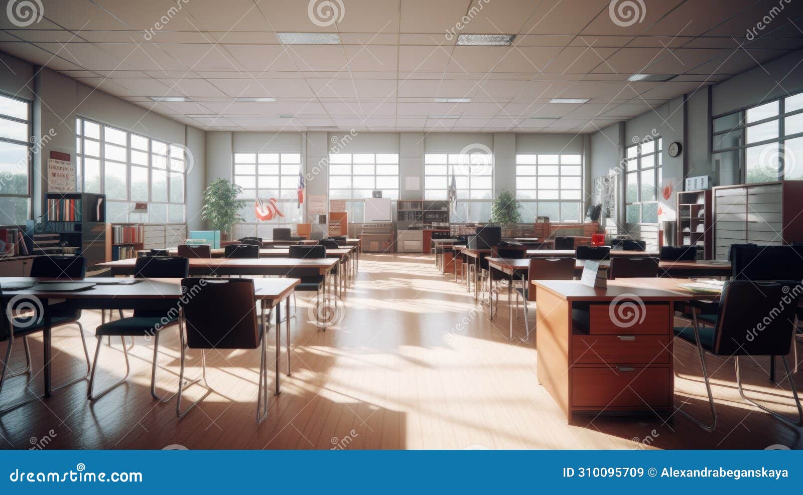 Empty Classroom Interior with Sunlight Stock Illustration ...