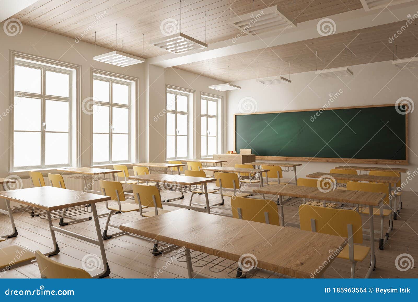 Empty Classroom for Large Classes Stock Illustration - Illustration of ...