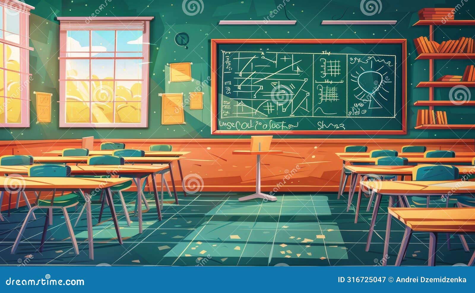 An Empty Classroom for Mathematics, Geometry or Algebra Class with a ...