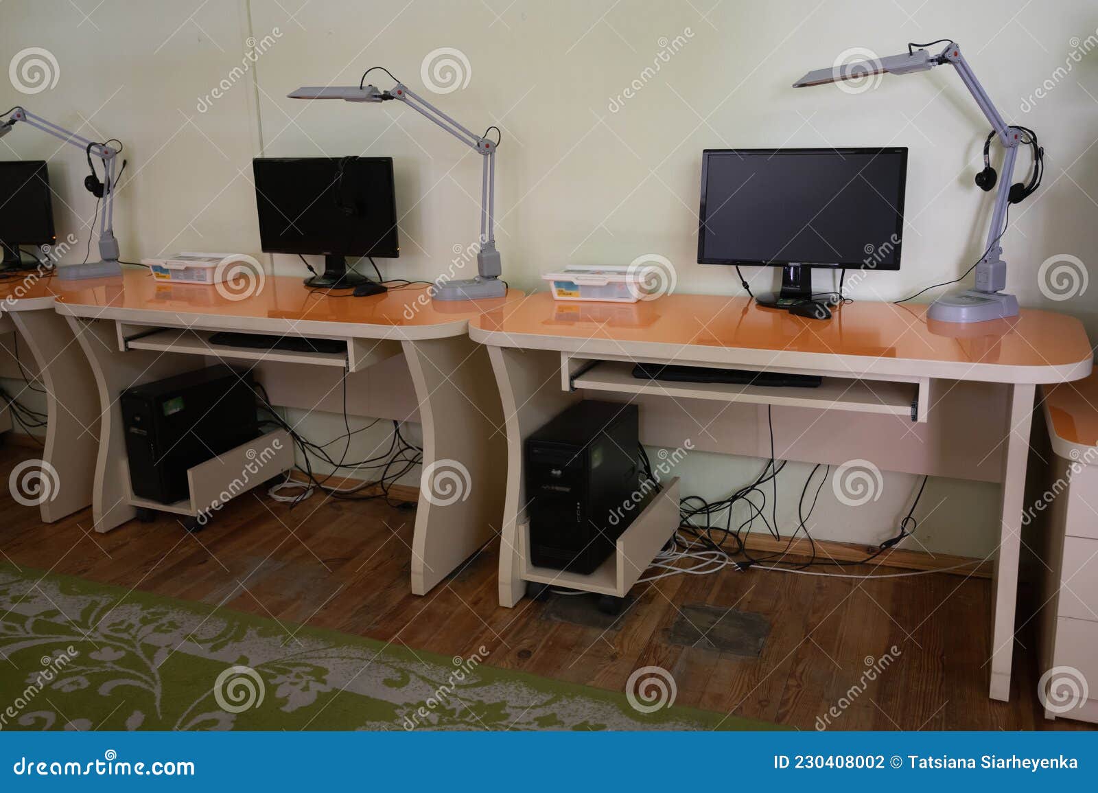 Empty Classroom, School Auditorium with Computers on the Desk ...