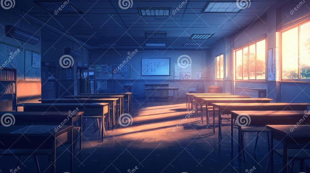 Empty Classroom Sunset stock illustration. Illustration of background ...
