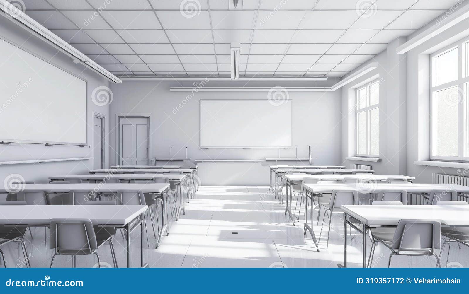 Empty Classroom with White Floor. High School Stock Illustration ...