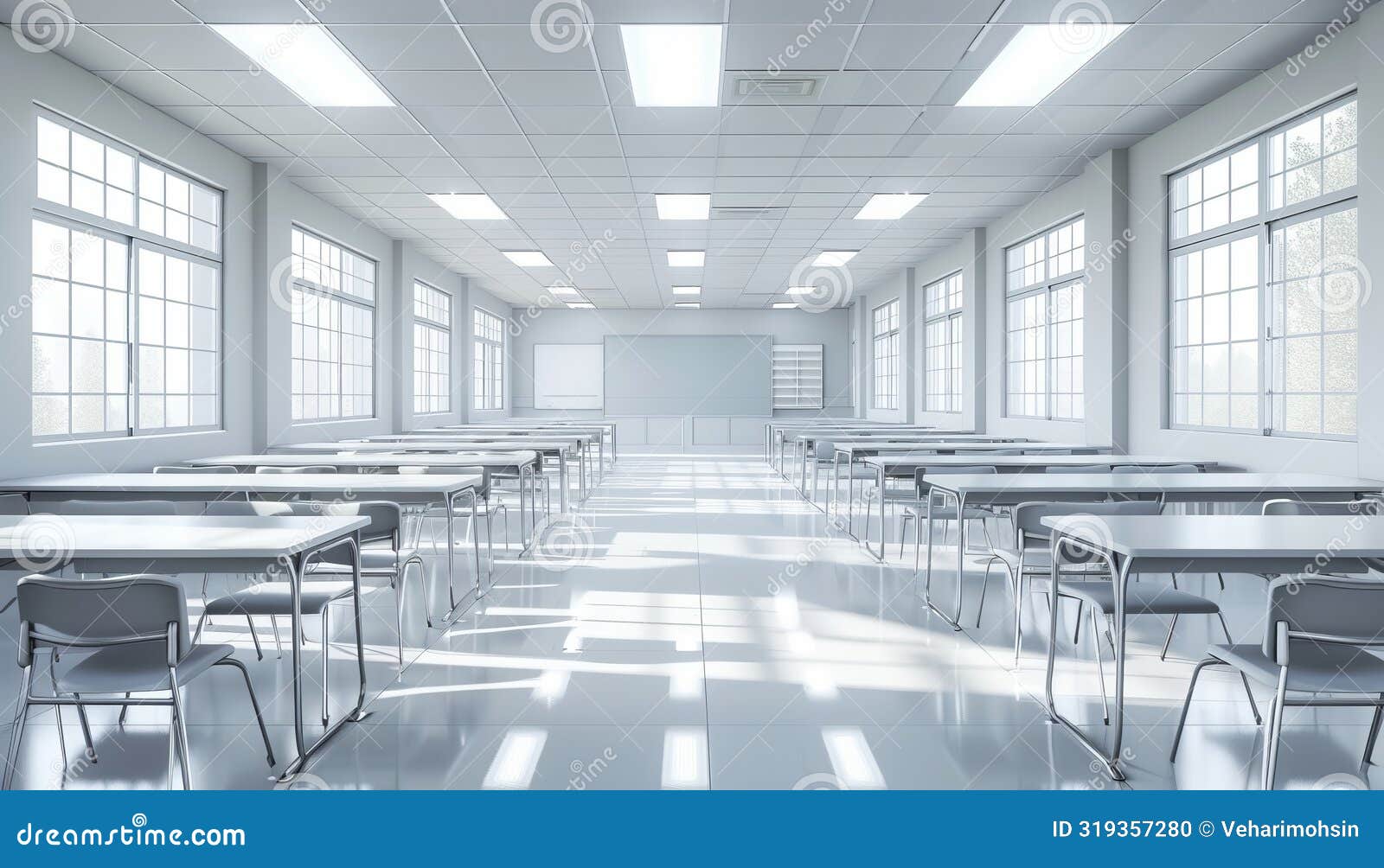 Empty Classroom with White Floor. High School Stock Illustration ...