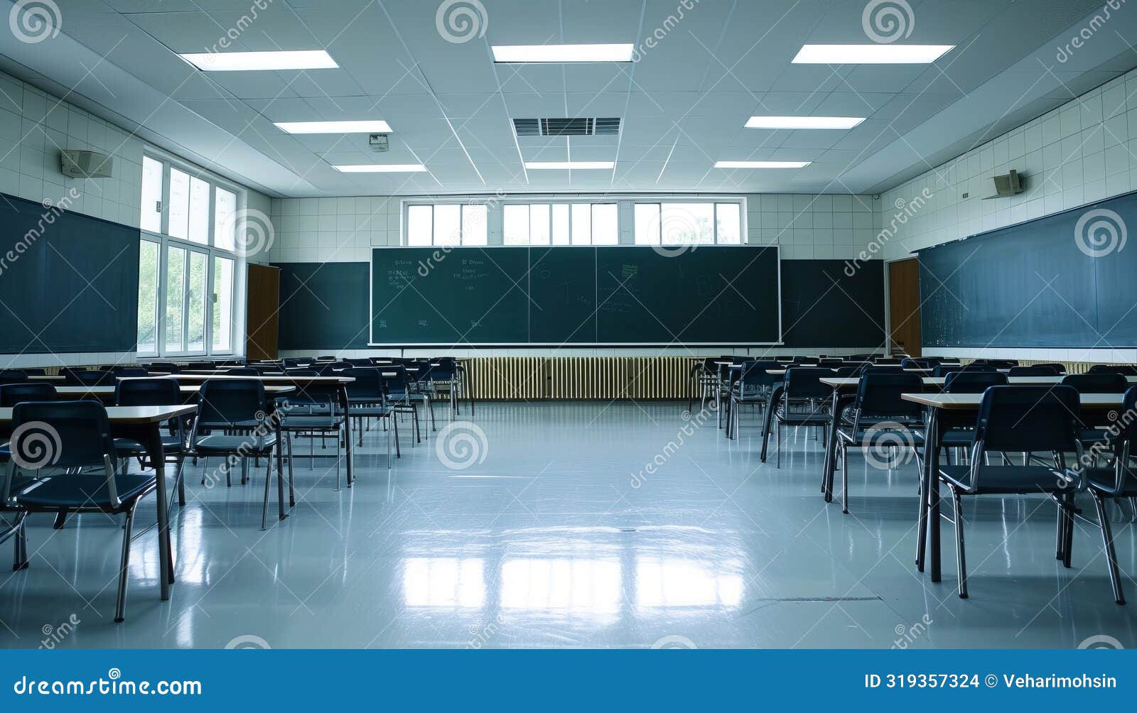 Empty Classroom with White Floor. High School Stock Illustration ...