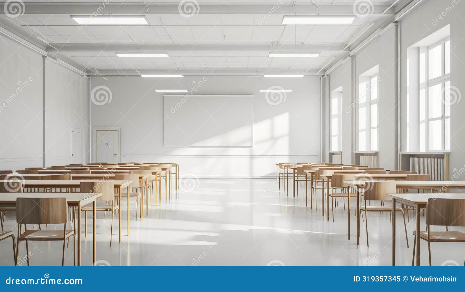 Empty Classroom with White Floor. High School Stock Illustration ...