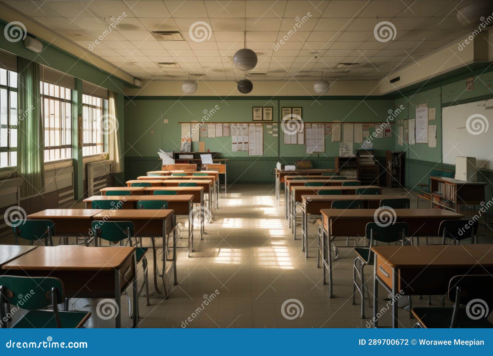 Empty Classroom with White Floor. High School Stock Photo - Image of ...