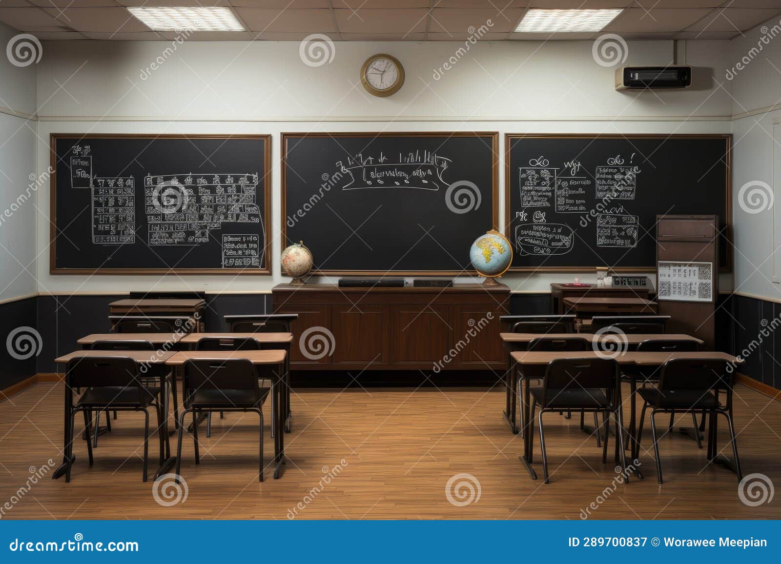 Empty Classroom with White Floor. High School Stock Image - Image of ...