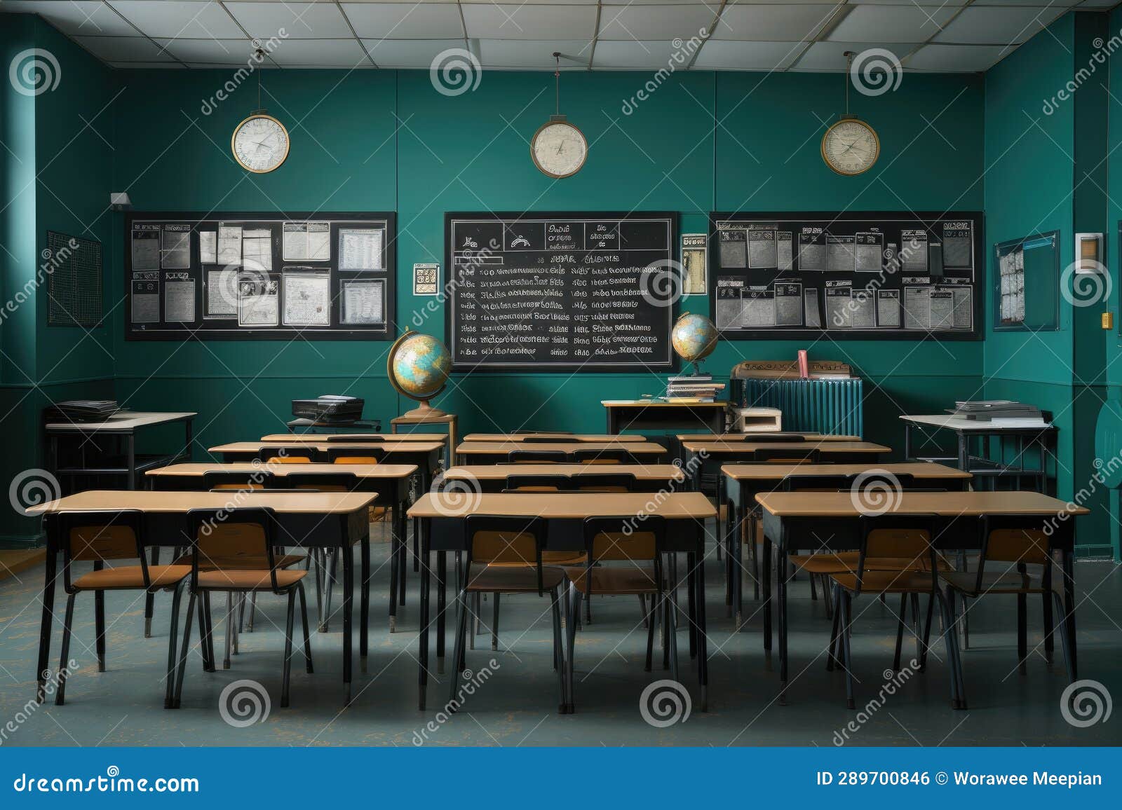 Empty Classroom with White Floor. High School Stock Photo - Image of ...