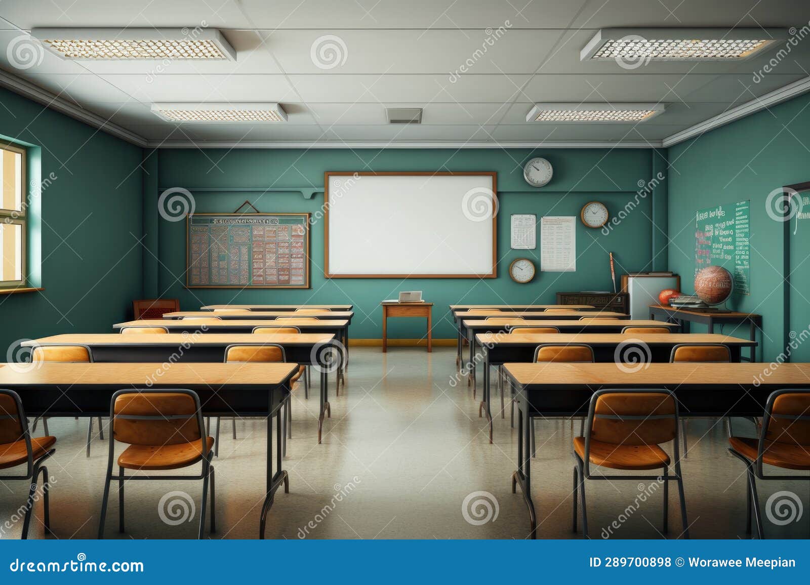 Empty Classroom with White Floor. High School Stock Photo - Image of ...