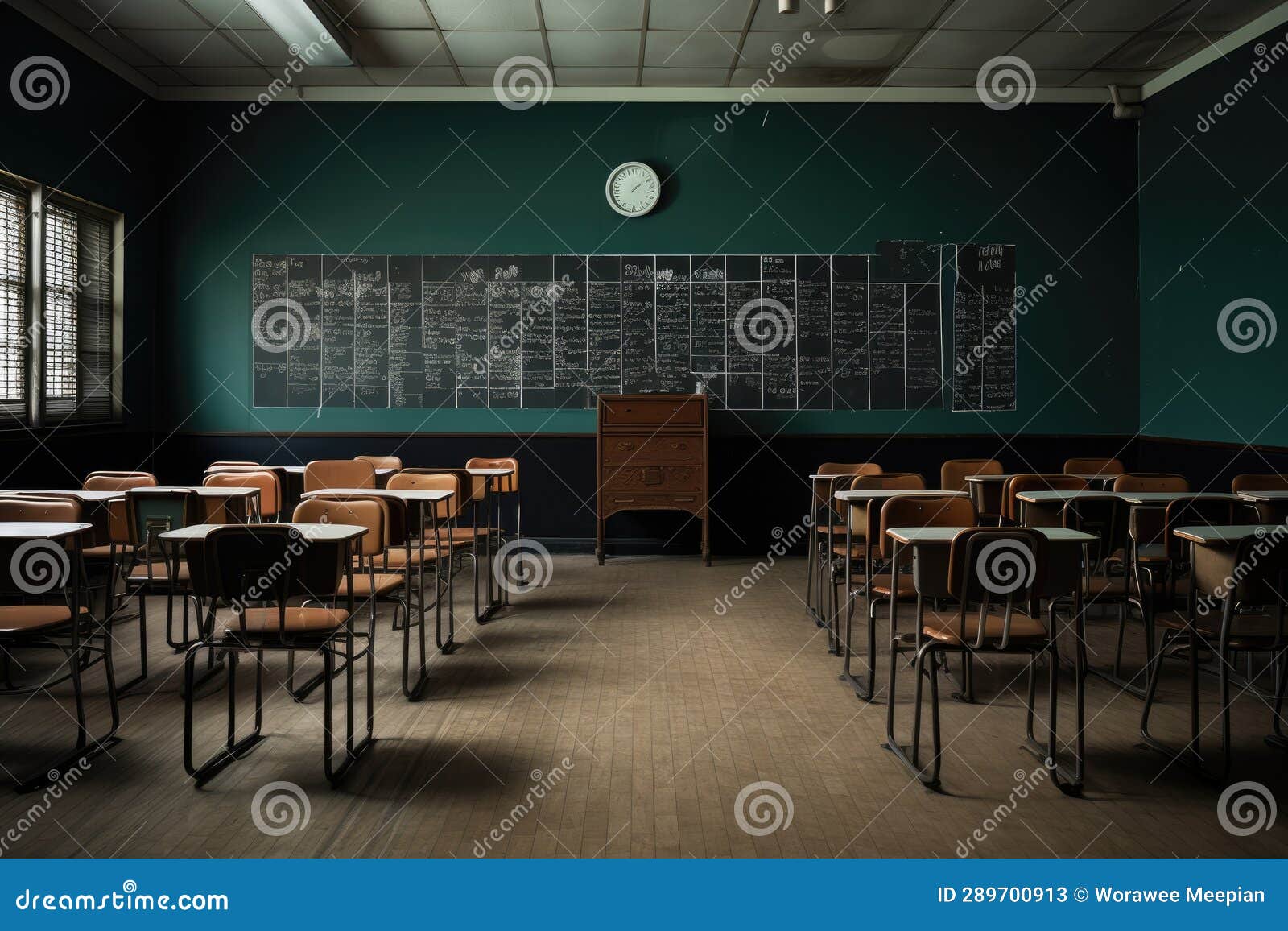 Empty Classroom with White Floor. High School Stock Image - Image of ...
