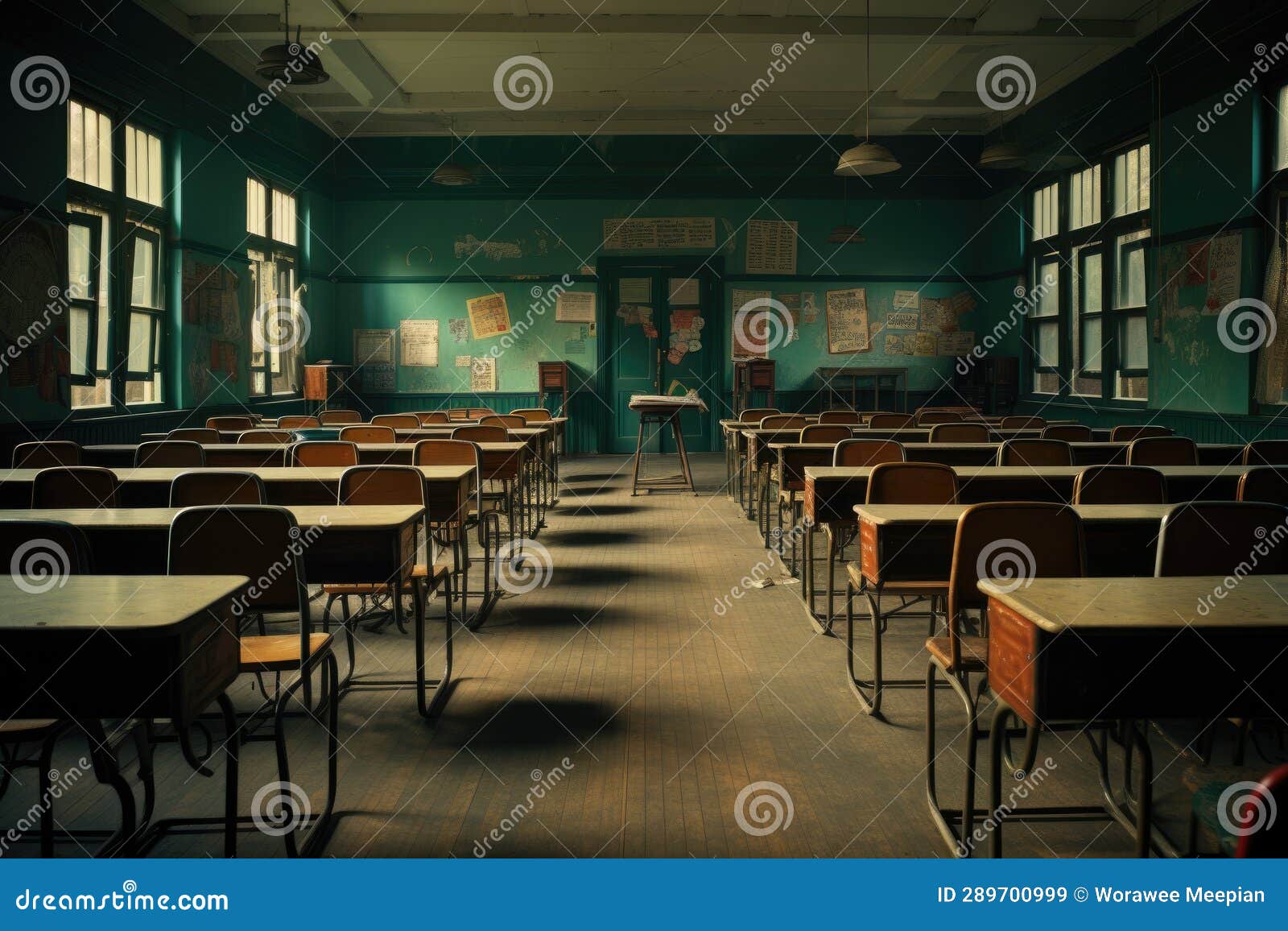 Empty Classroom with White Floor. High School Stock Image - Image of ...