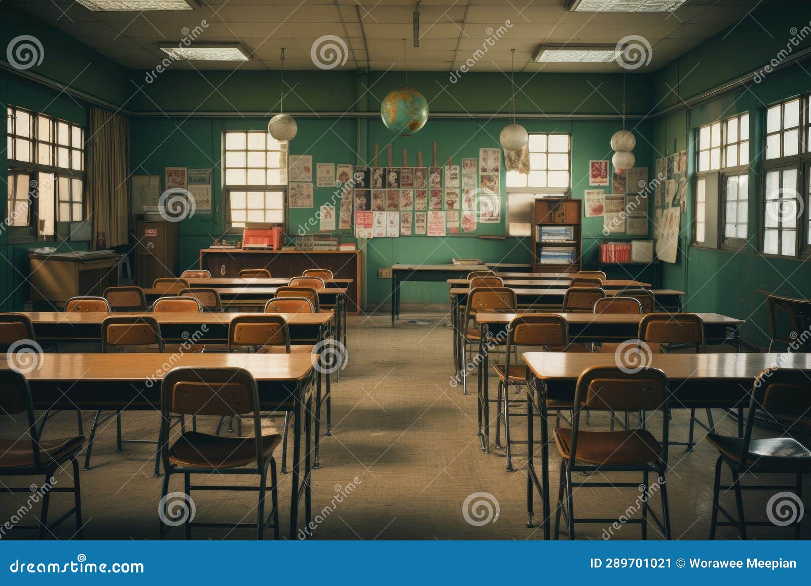 Empty Classroom with White Floor. High School Stock Image - Image of ...