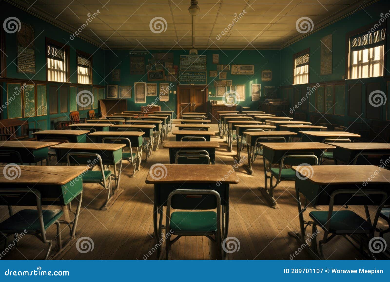 Empty Classroom with White Floor. High School Stock Image - Image of ...