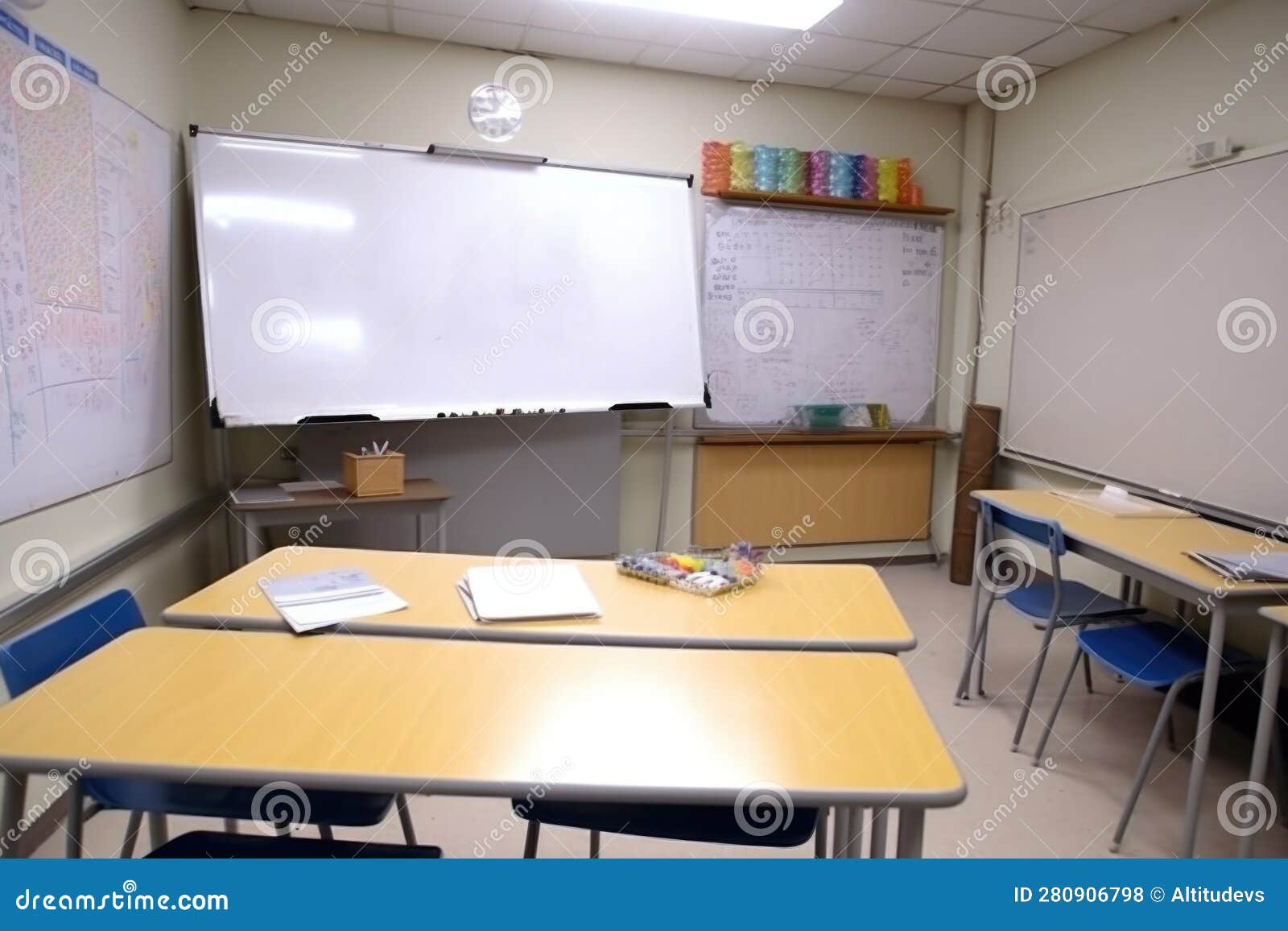 Empty Classroom with Whiteboard and Markers, Ready for Lesson Plan ...