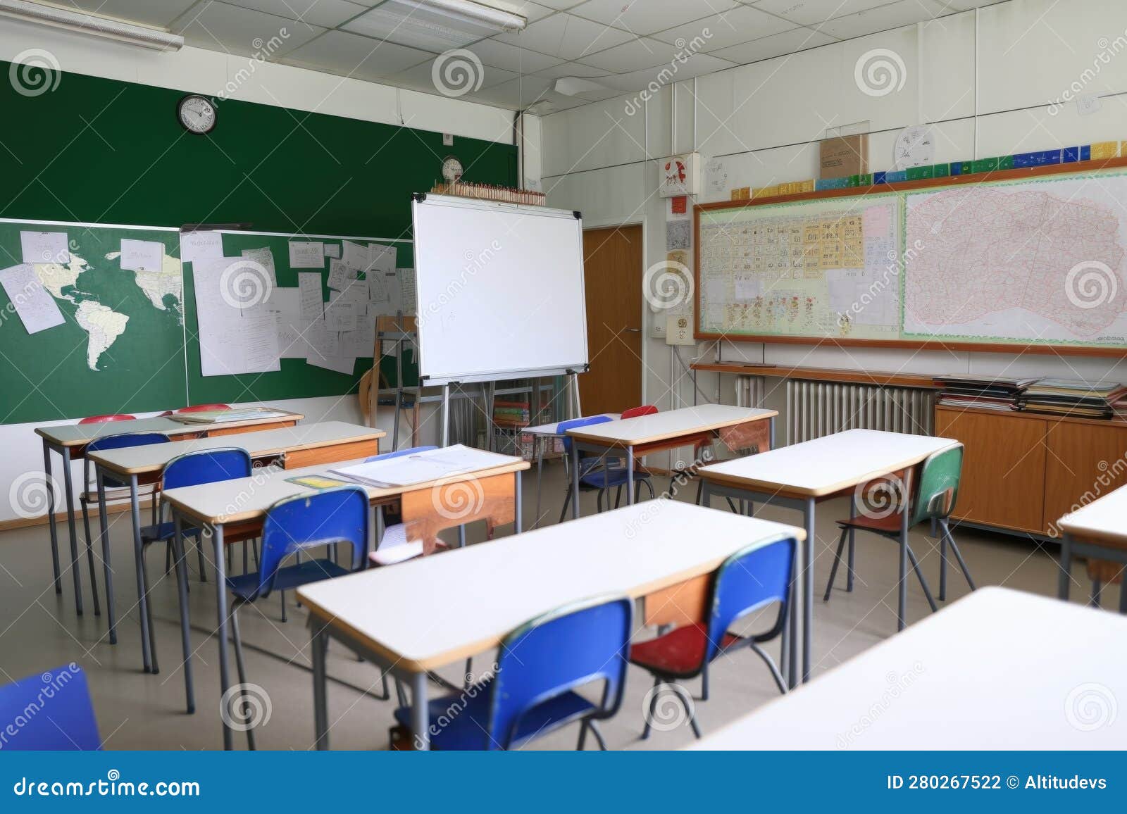 Empty Classroom with Whiteboard and Markers, Ready for Lesson Plan ...