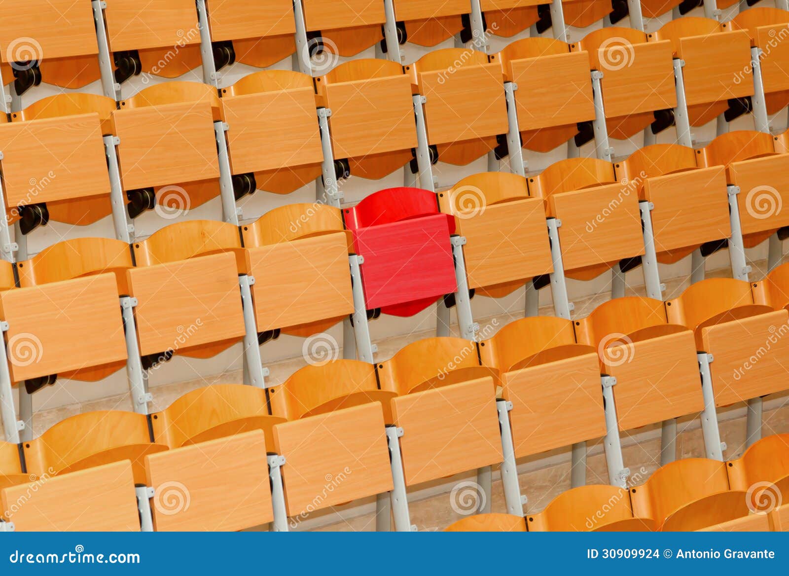 Empty Classroom with Wood Chairs and One Red Chair Stock Photo - Image ...