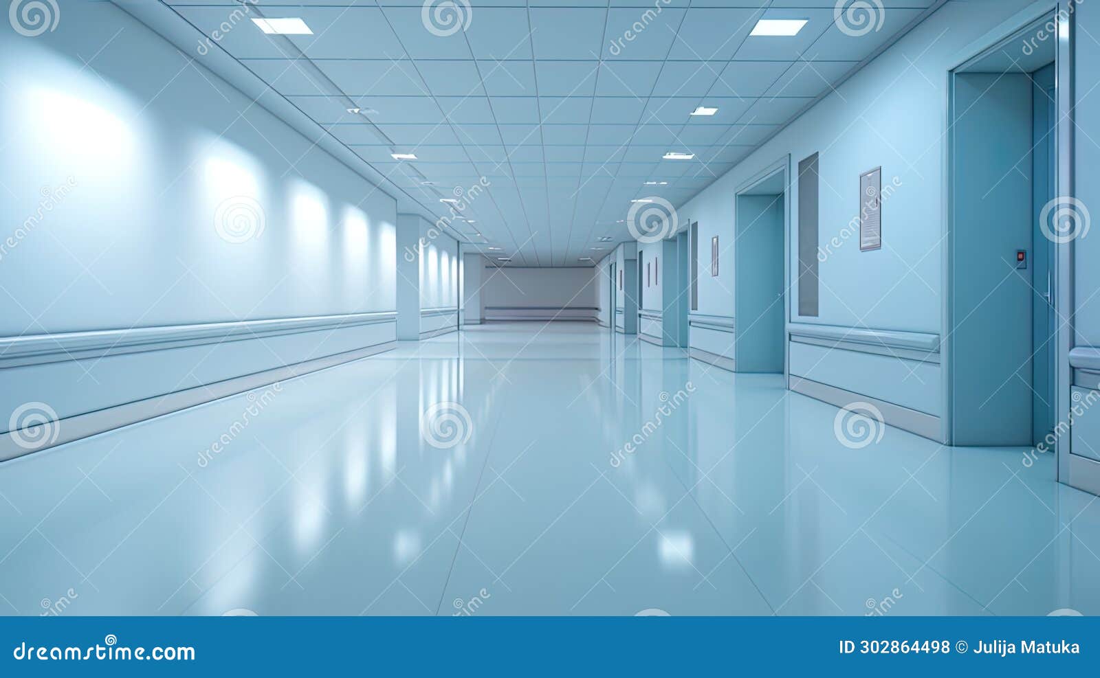 Clean Corridor Leading To Closed Doors. Digital Illustration Of School ...