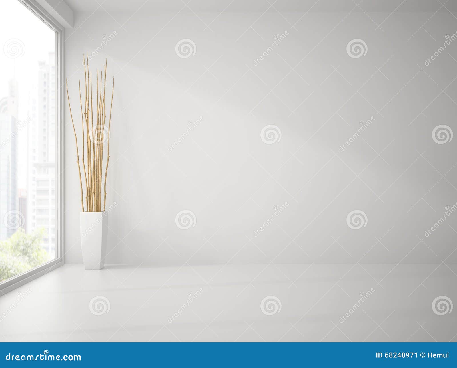 Empty Clean White Room with Branches Decor 3D Rendering Stock ...