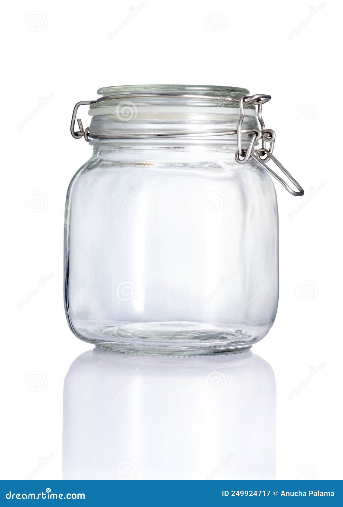 Empty Clear Glass Jar in Front View, and Reflection Isolated on White ...