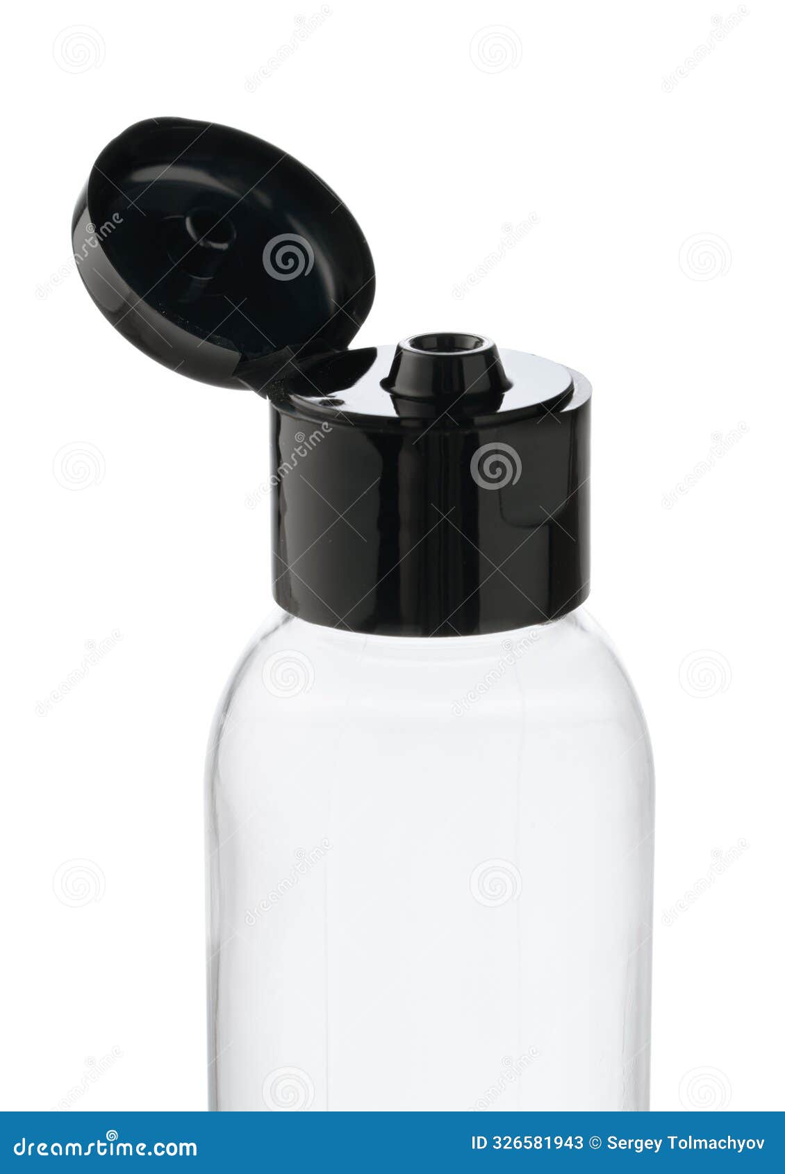 Empty Clear Plastic Bottle with Black Flip Top Cap Stock Image - Image ...
