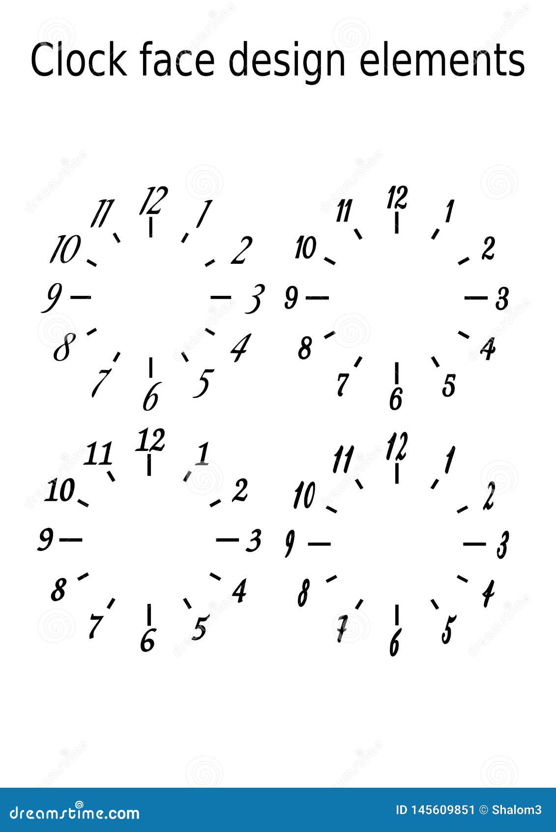 Empty Clock Face Design, Set of Four Clock Faces in Monochrome Black ...