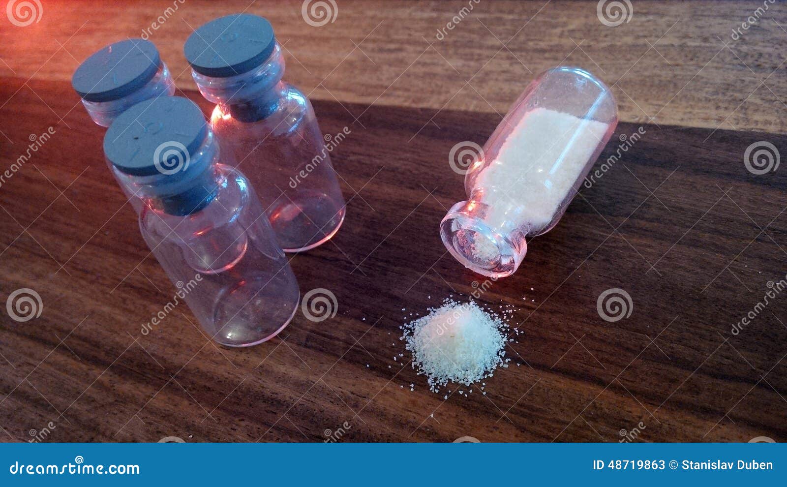 Empty Closed Flask and Open One with White Powder Stock Image - Image ...