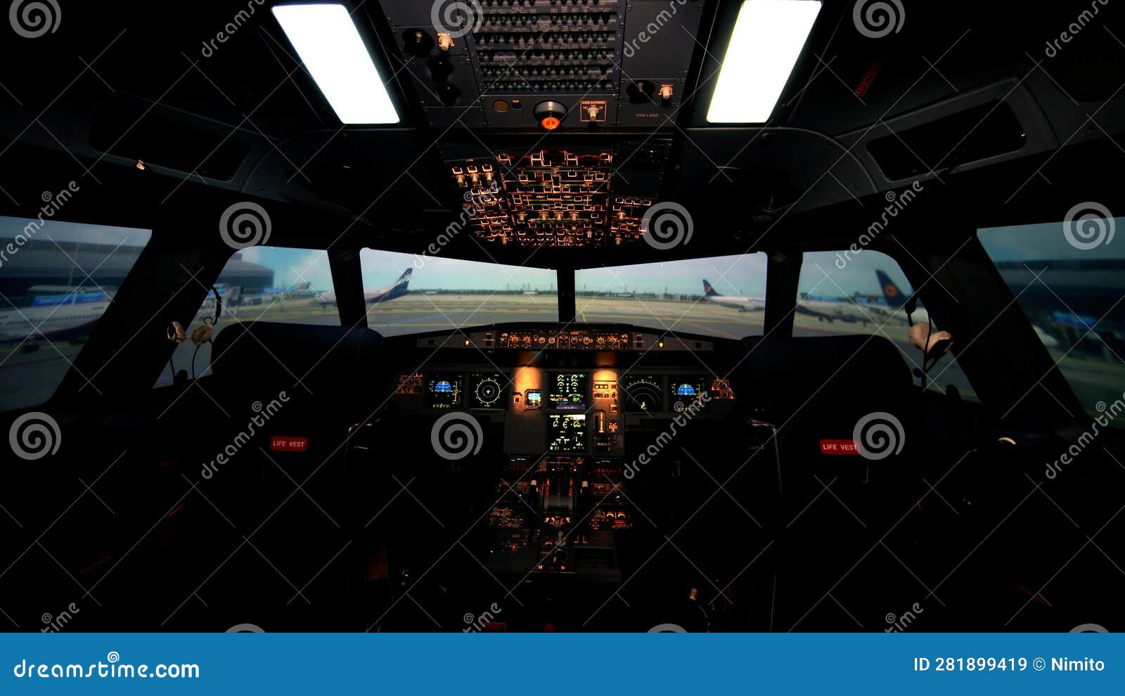 Empty Cockpit or Flight Deck of Modern Passenger Plane Stock Image ...