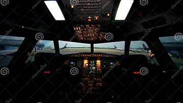 Empty Cockpit or Flight Deck of Modern Passenger Plane Stock Image ...