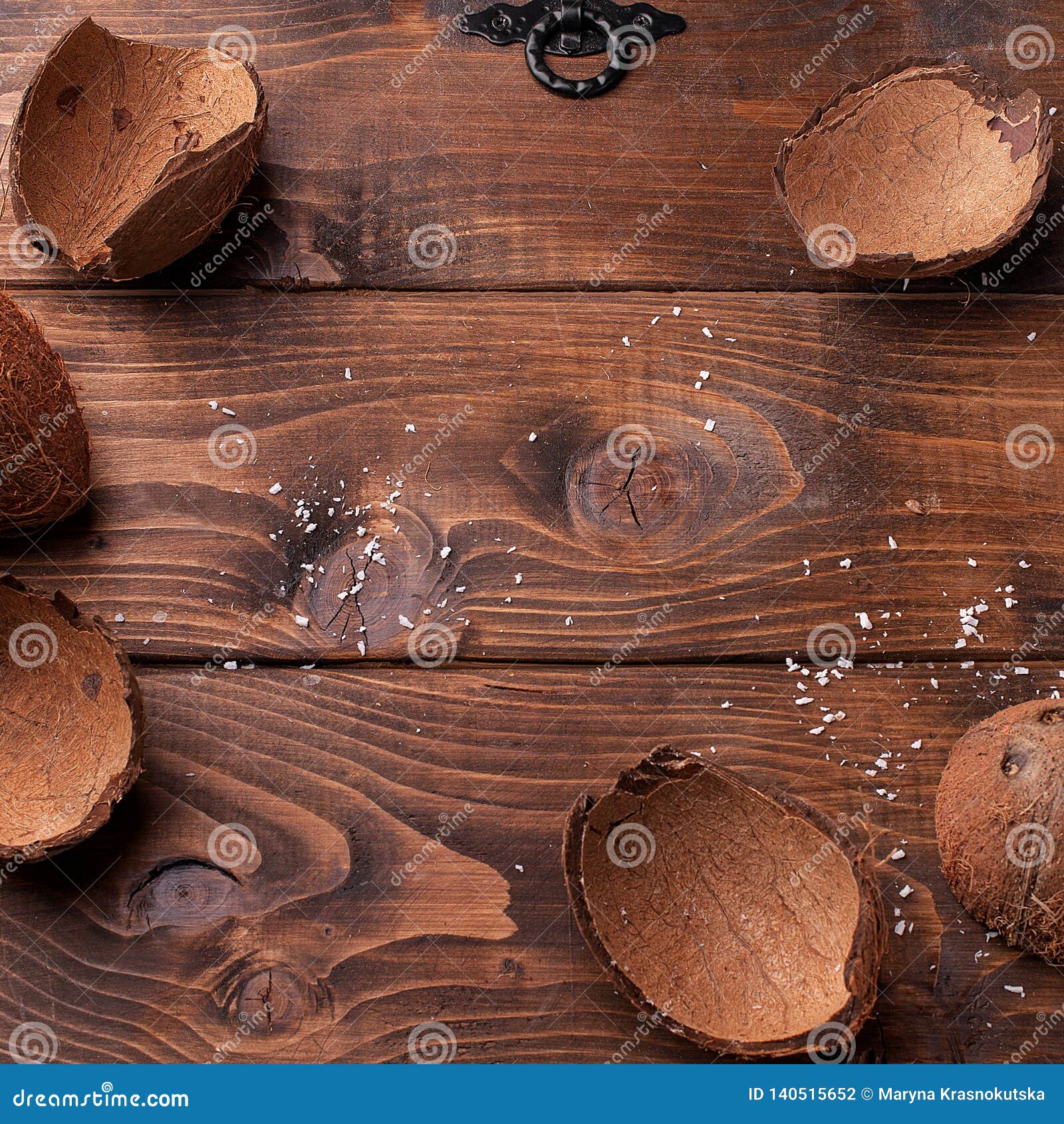 Empty Coconut Shells on a Wooden Table Stock Photo - Image of close ...
