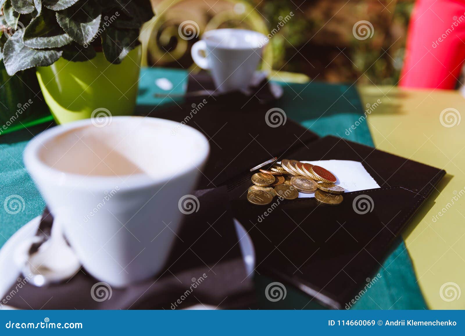 Empty Coffee Cup on a Table. Check Please. Coffee and Check Stock Image ...