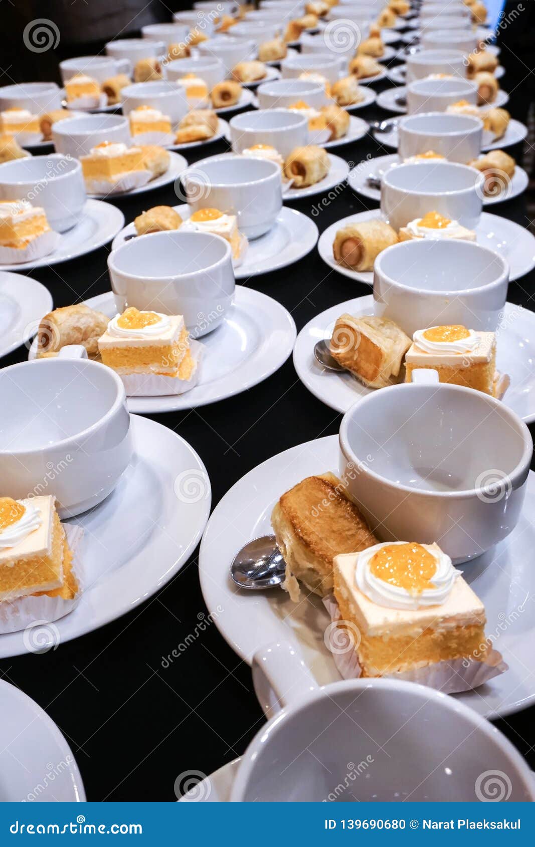 Empty Coffee Cups and Bakery Catering Stock Photo - Image of bread ...