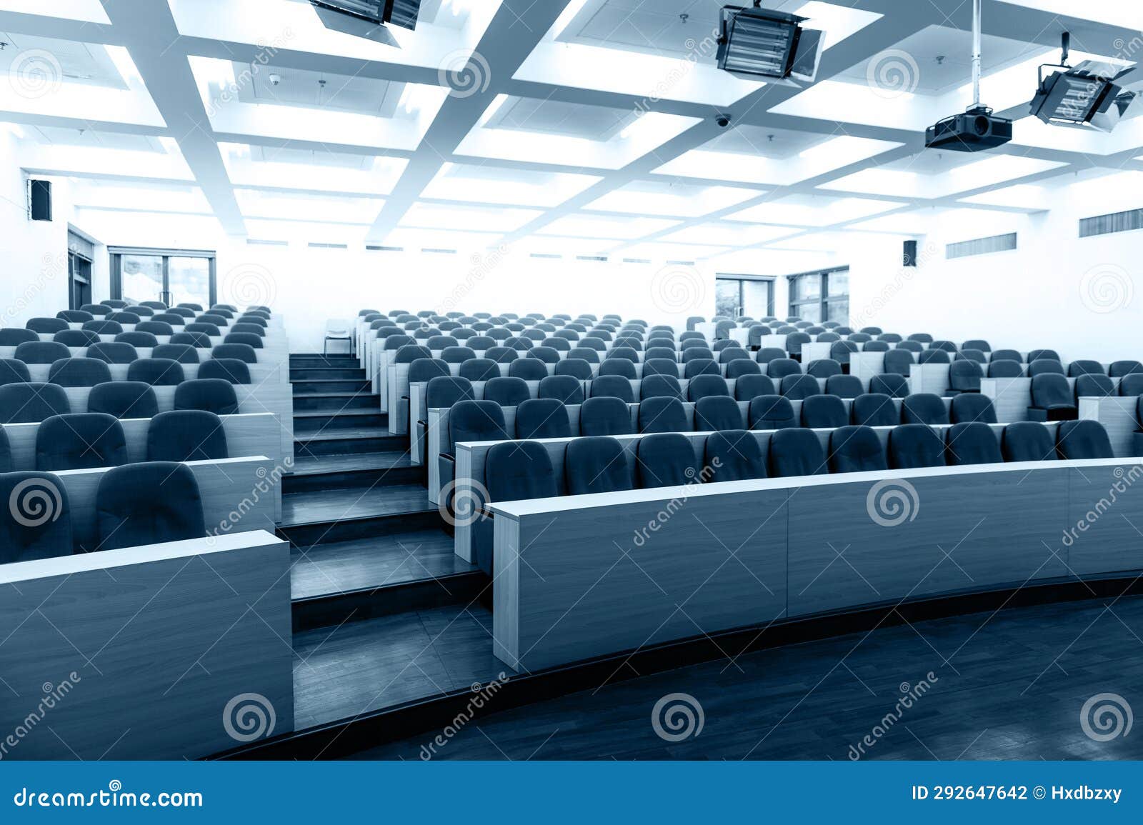 Empty College Lecture Hall with Chairs Stock Photo - Image of blue ...