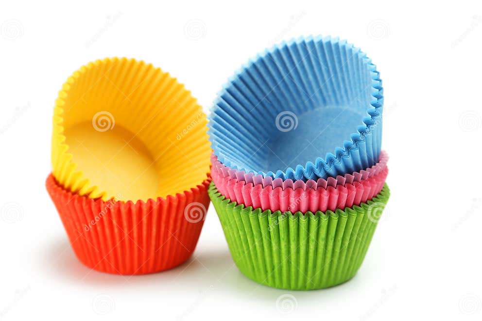 Empty Colorful Cupcake Cases Isolated on White Background Stock Image ...