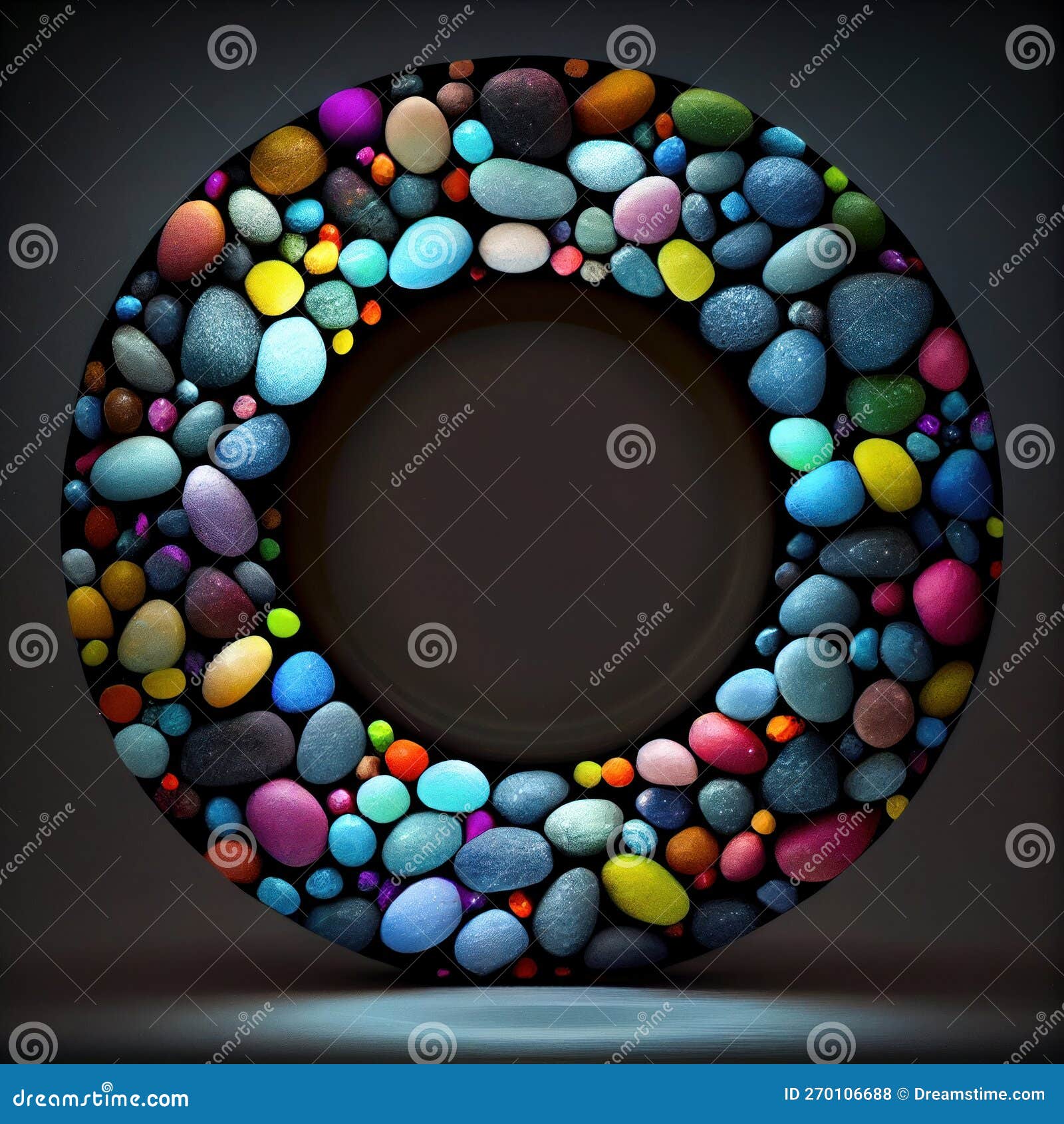 An Empty Colorful Pebbles Circle Frame on Solid Background. Stock ...