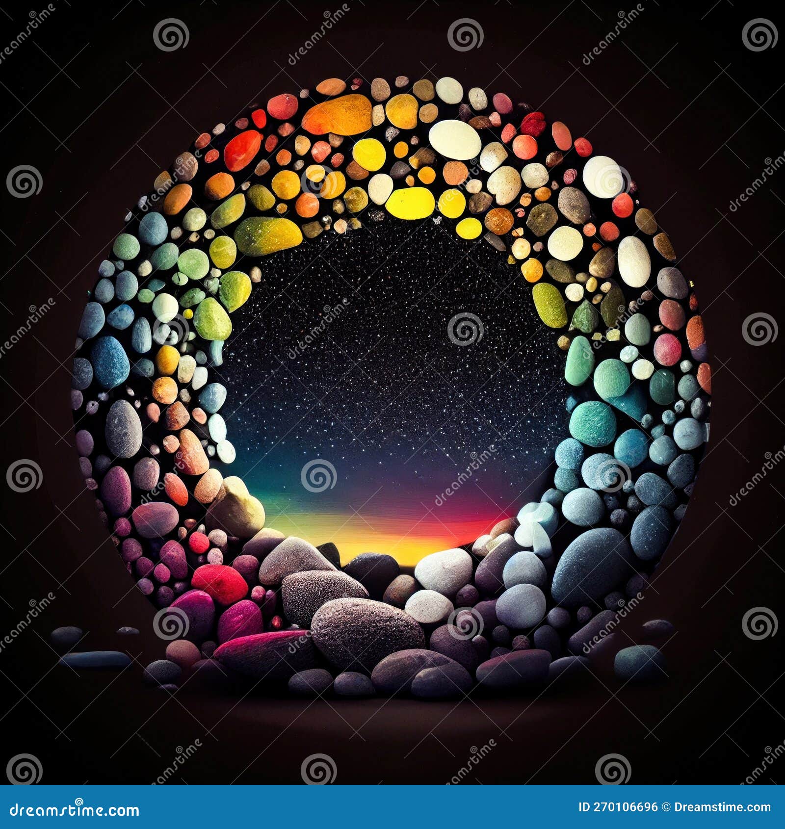 An Empty Colorful Pebbles Circle Frame on Solid Background. Stock ...