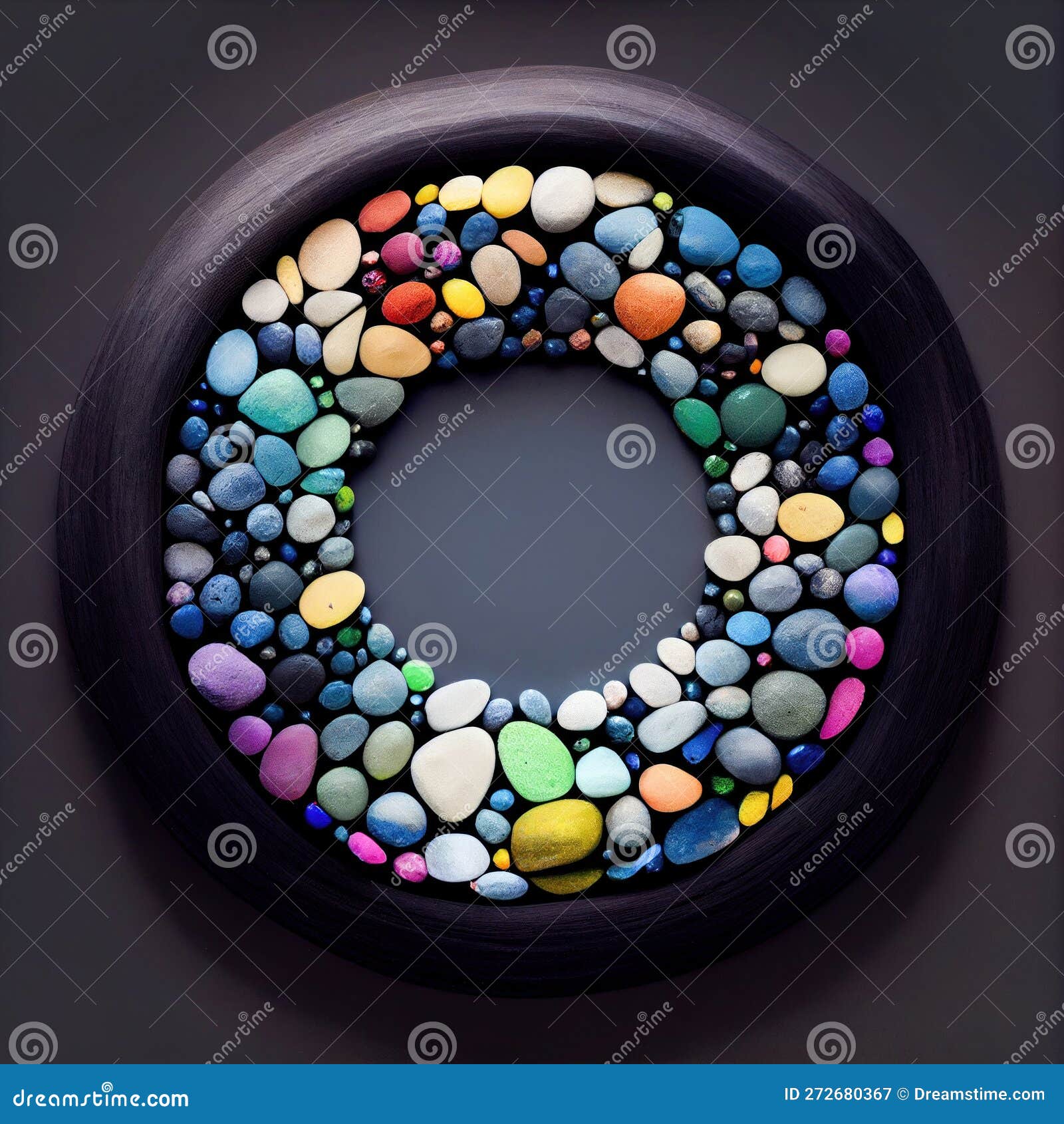 An Empty Colorful Pebbles Circle Frame on Solid Background. Stock ...