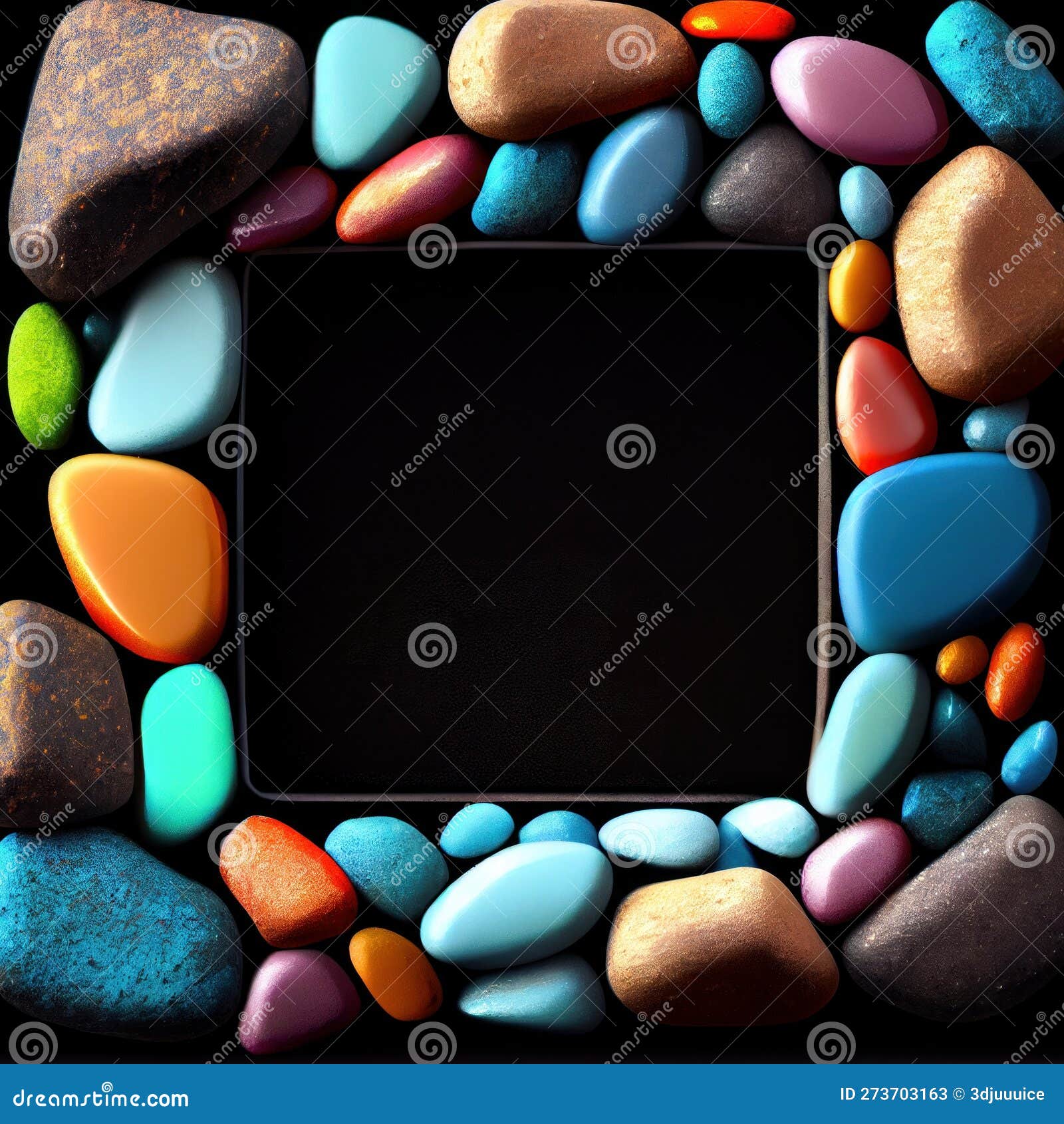 An Empty Colorful Pebbles Square Frame on Solid Background. Stock ...