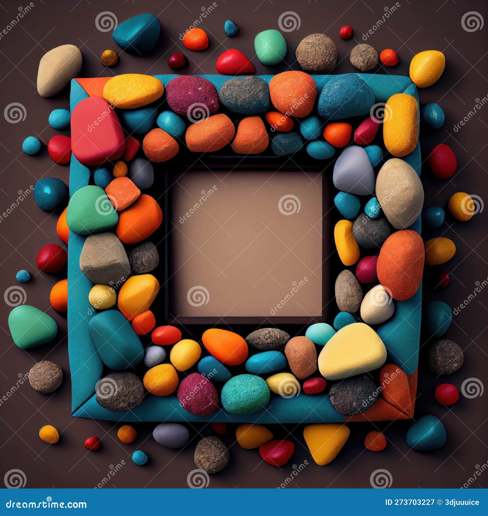 An Empty Colorful Pebbles Square Frame on Solid Background. Stock ...
