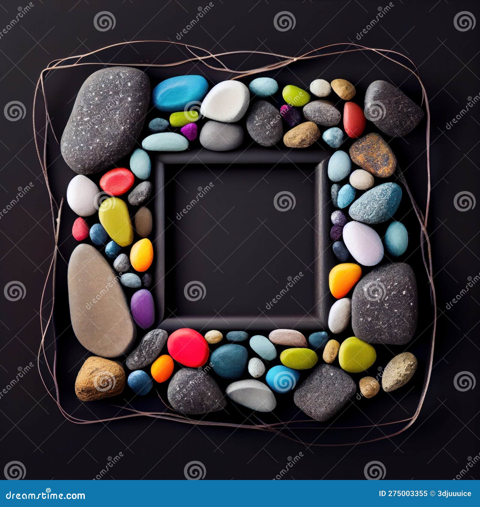 An Empty Colorful Pebbles Square Frame on Solid Background. Stock ...