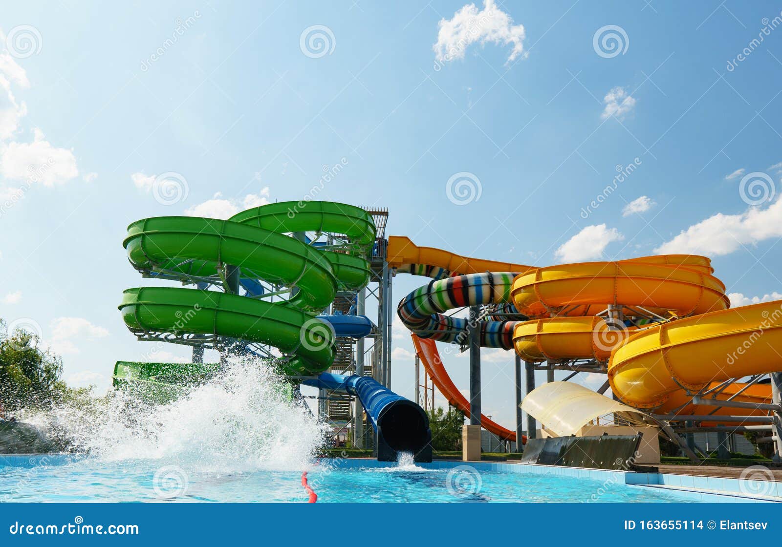 Empty Colorful Waterslides and Pool Stock Photo - Image of blue ...