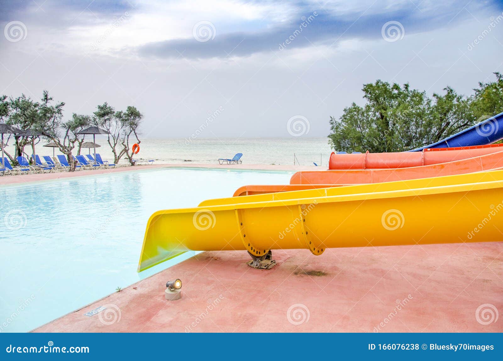Empty Colorful Waterslides and Pool Stock Photo - Image of happy ...