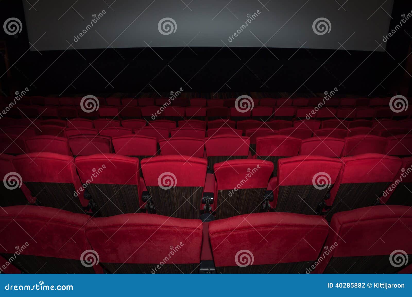 Empty Comfortable Red Seats in Thearter Back Side To Screen Stock Photo ...
