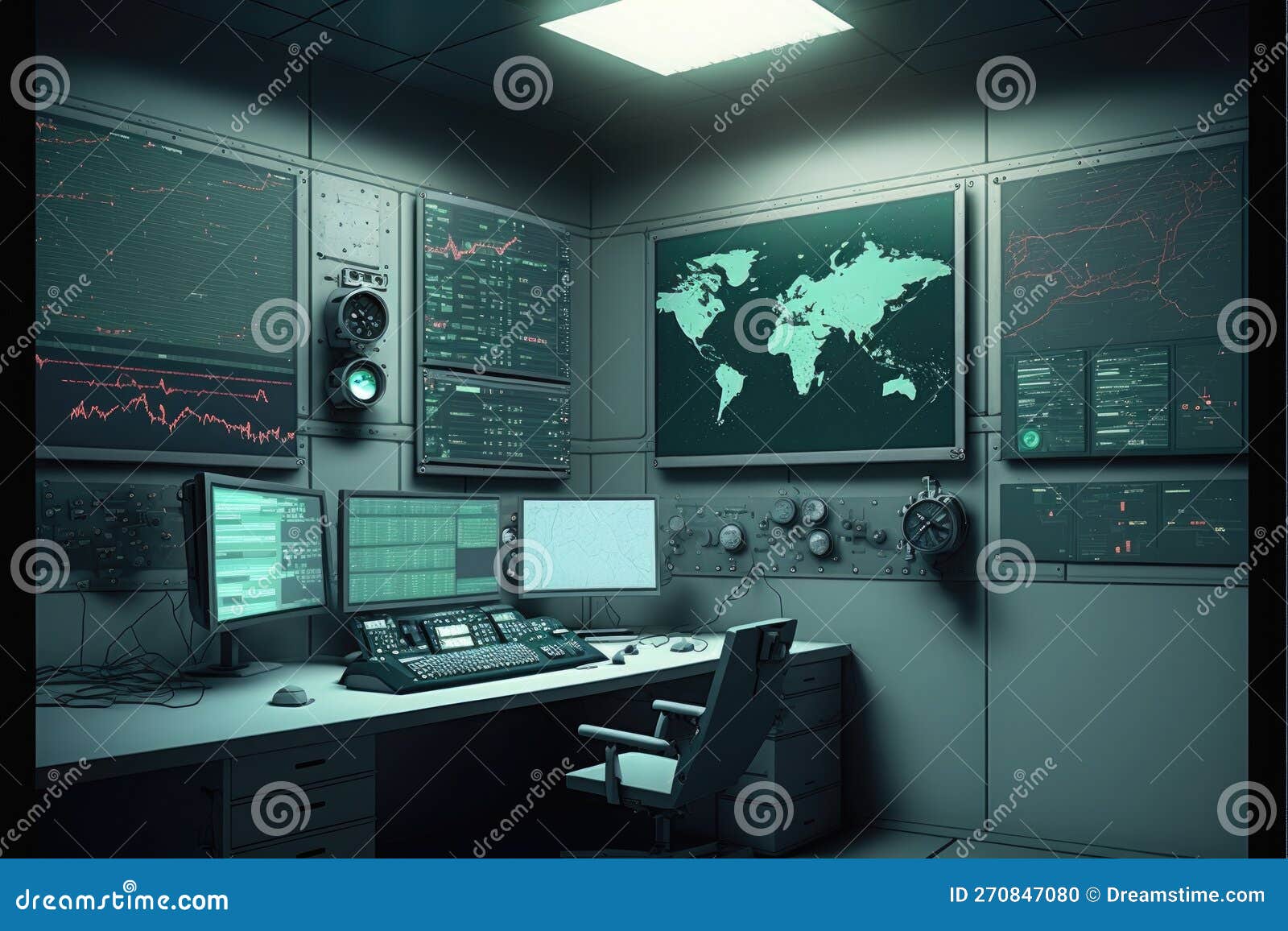 Empty Command Center Interior. Stock Illustration - Illustration of ...
