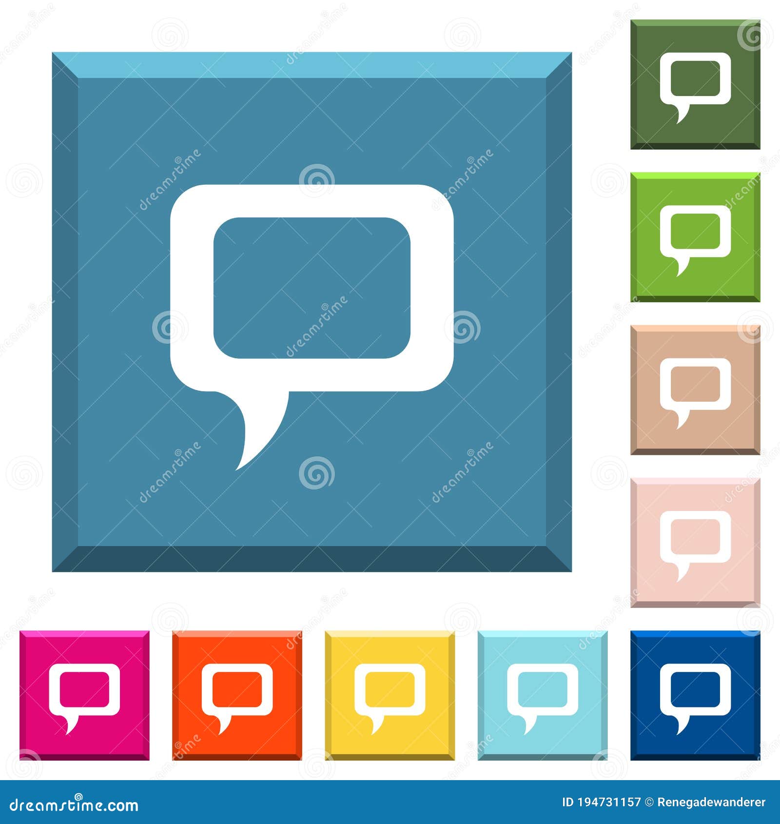 Empty Comment Bubble White Icons on Edged Square Buttons Stock Vector ...