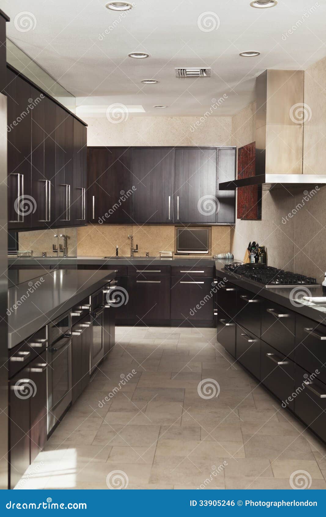 Empty Commercial Kitchen stock photo. Image of tiled - 33905246
