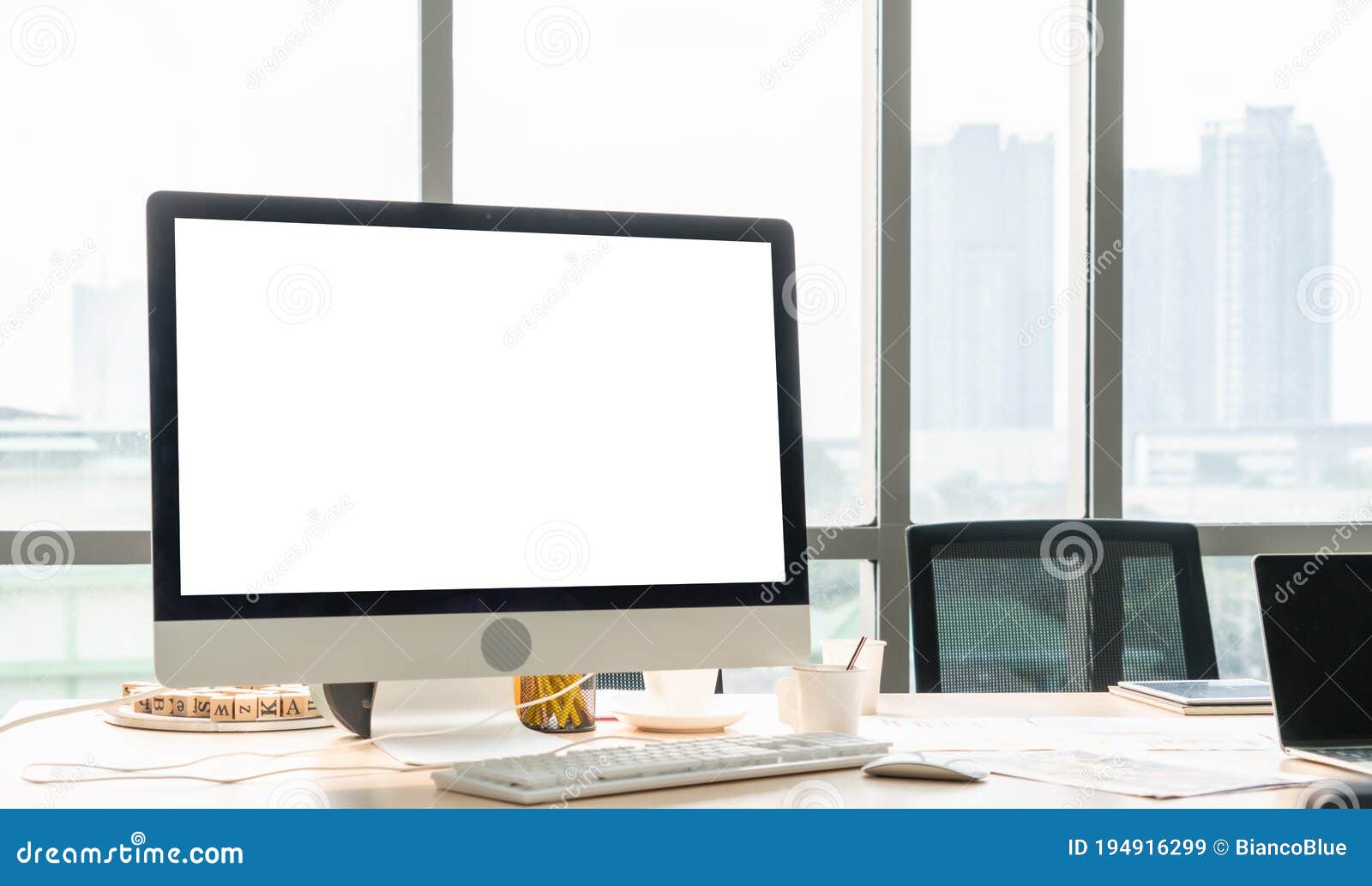 Empty Computer Monitor Screen for Design Mock Up Template Stock Image - Image of table, bright ...