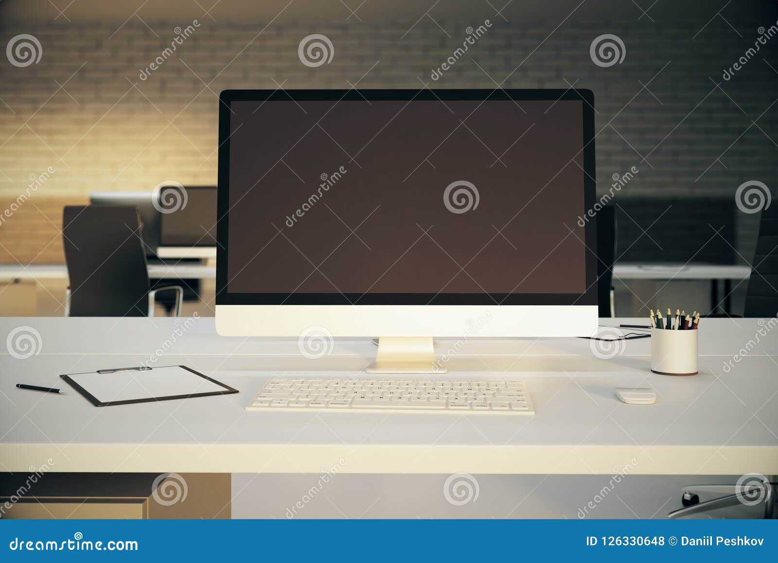 Empty Computer on Office Desktop Stock Illustration - Illustration of ...