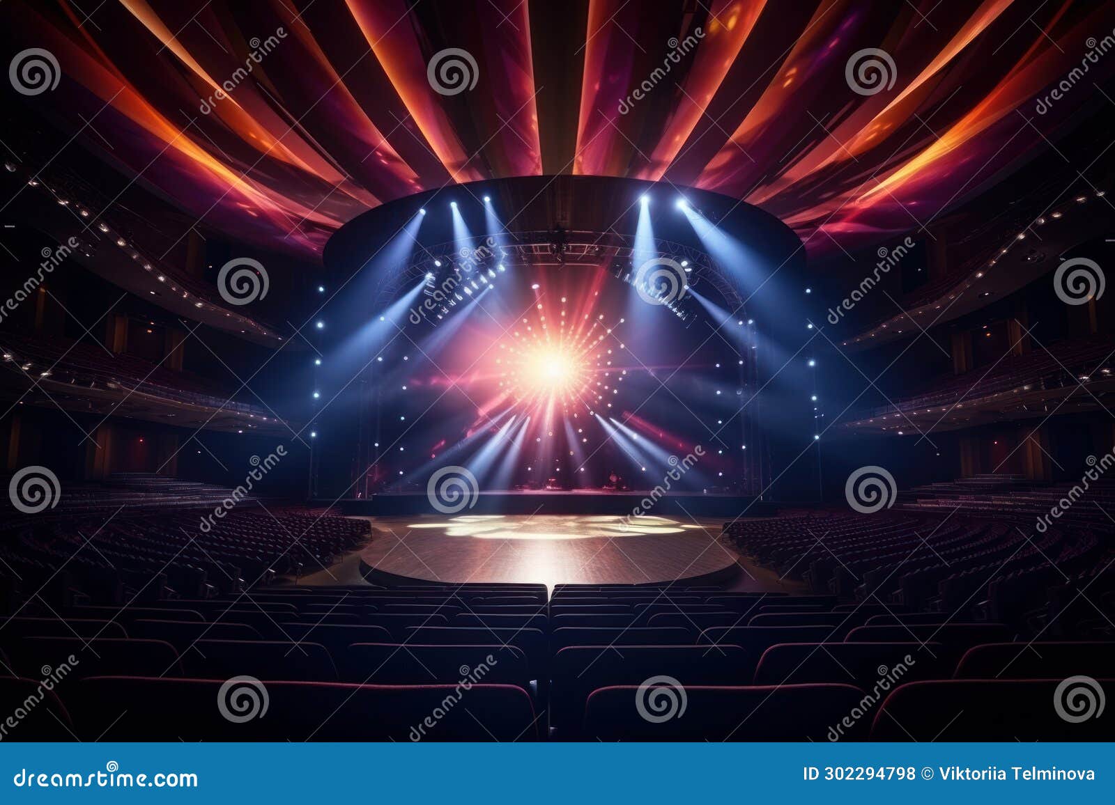 Empty Concert Stage with Illuminated Spotlights Stock Photo - Image of ...